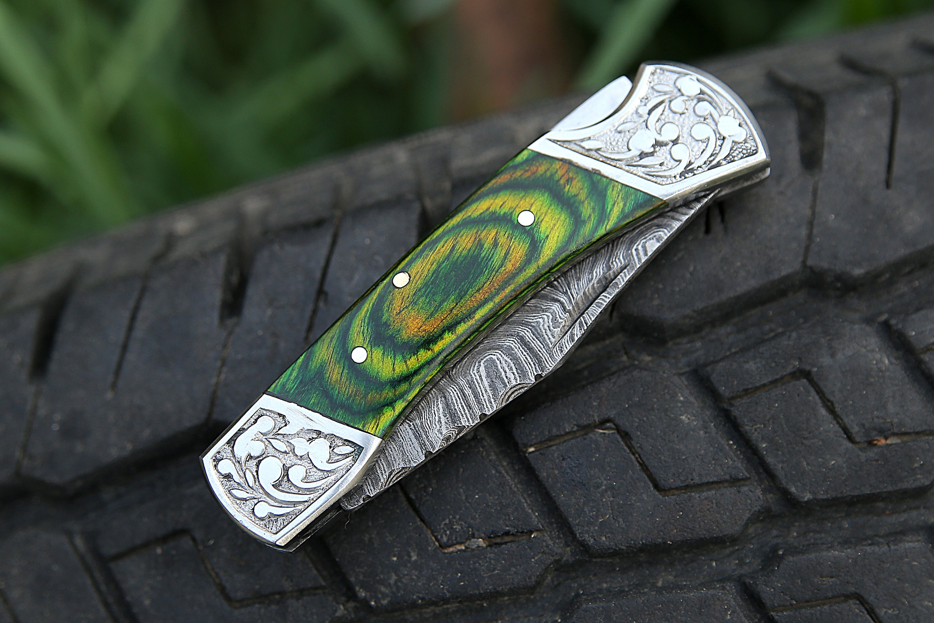 Handmade Damascus Pocket Knife With Pakka Wood Handle Birthday Gift ...