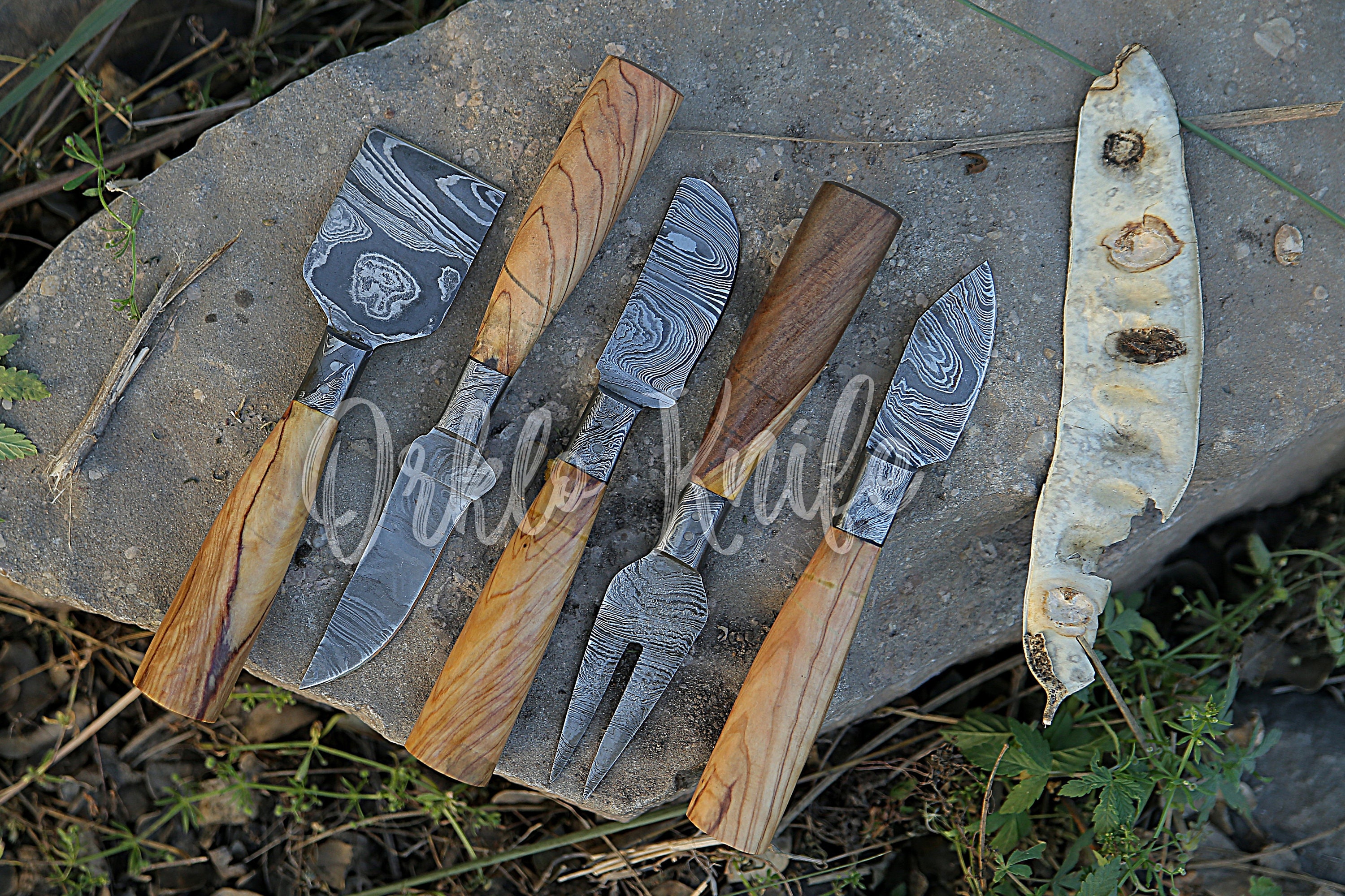 Handmade Damascus Cheese Knife Set of 5 Pcs With Olivewood Handle ...