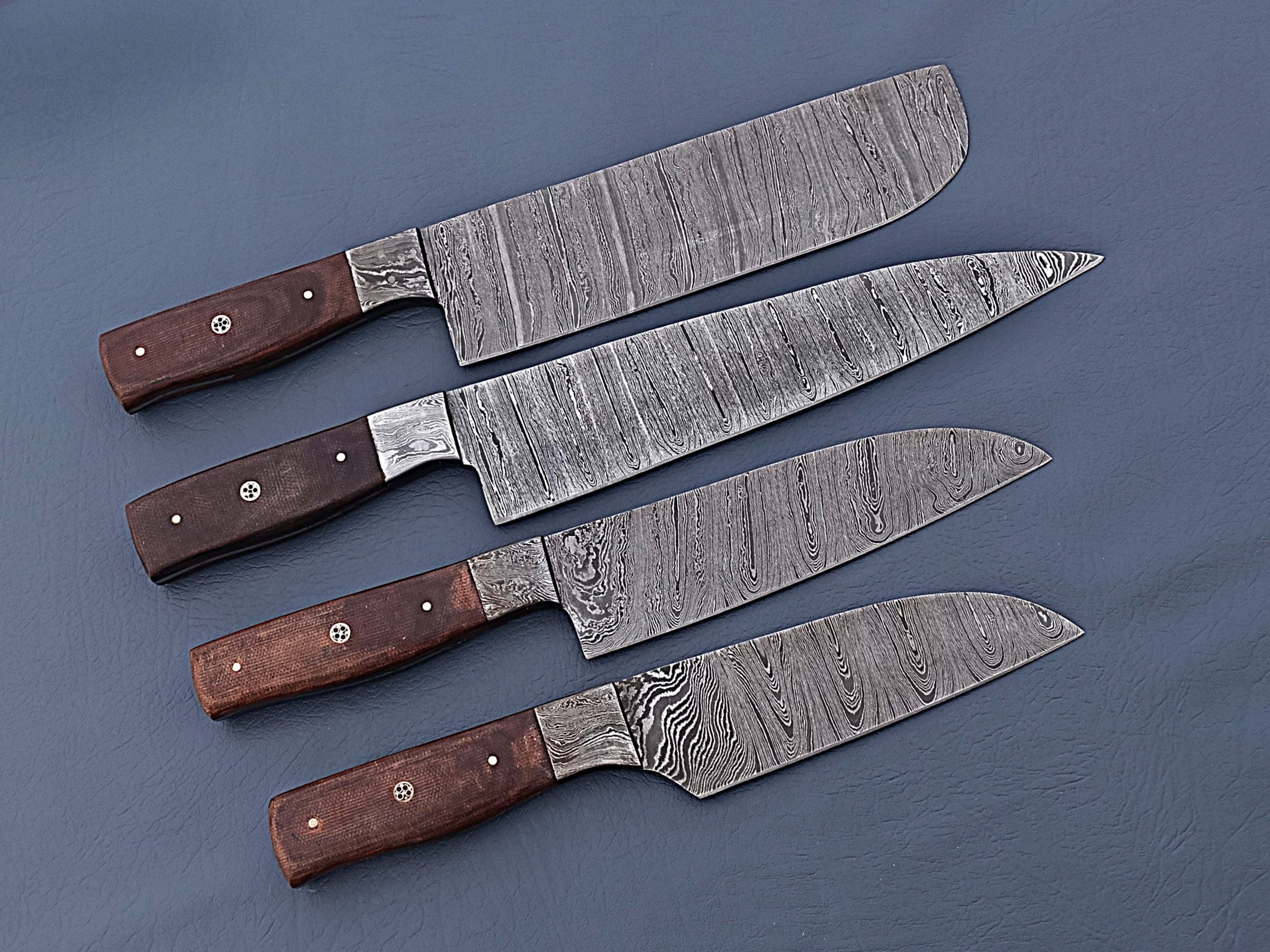Handmade Damascus Chef Knife Set of 4 Pcs With Brown Micarta | Etsy