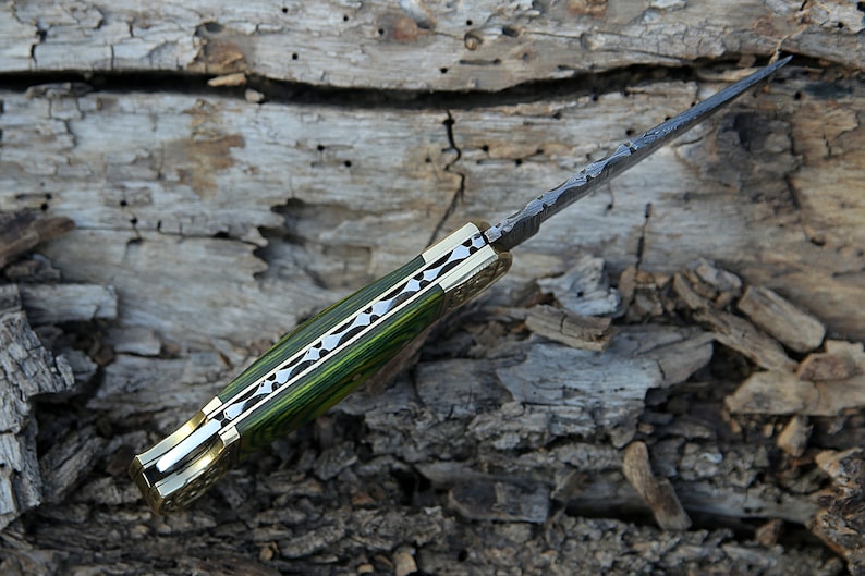 Handmade Damascus Pocket Knife Green Dollar Sheet Handle - Etsy