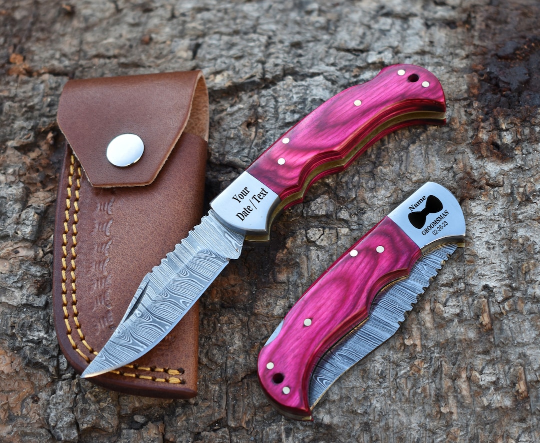 Handmade Damascus Pocket Knife Pink Handle Birthday Gift Folding Knife ...