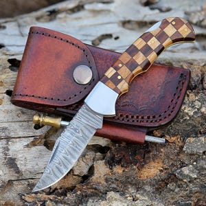 Premium Damascus Pocket Knife Olive & Green Handle Birthday Gift ...
