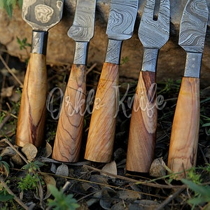 Handmade Damascus Cheese Knife Set of 5 Pcs With Olivewood Handle ...