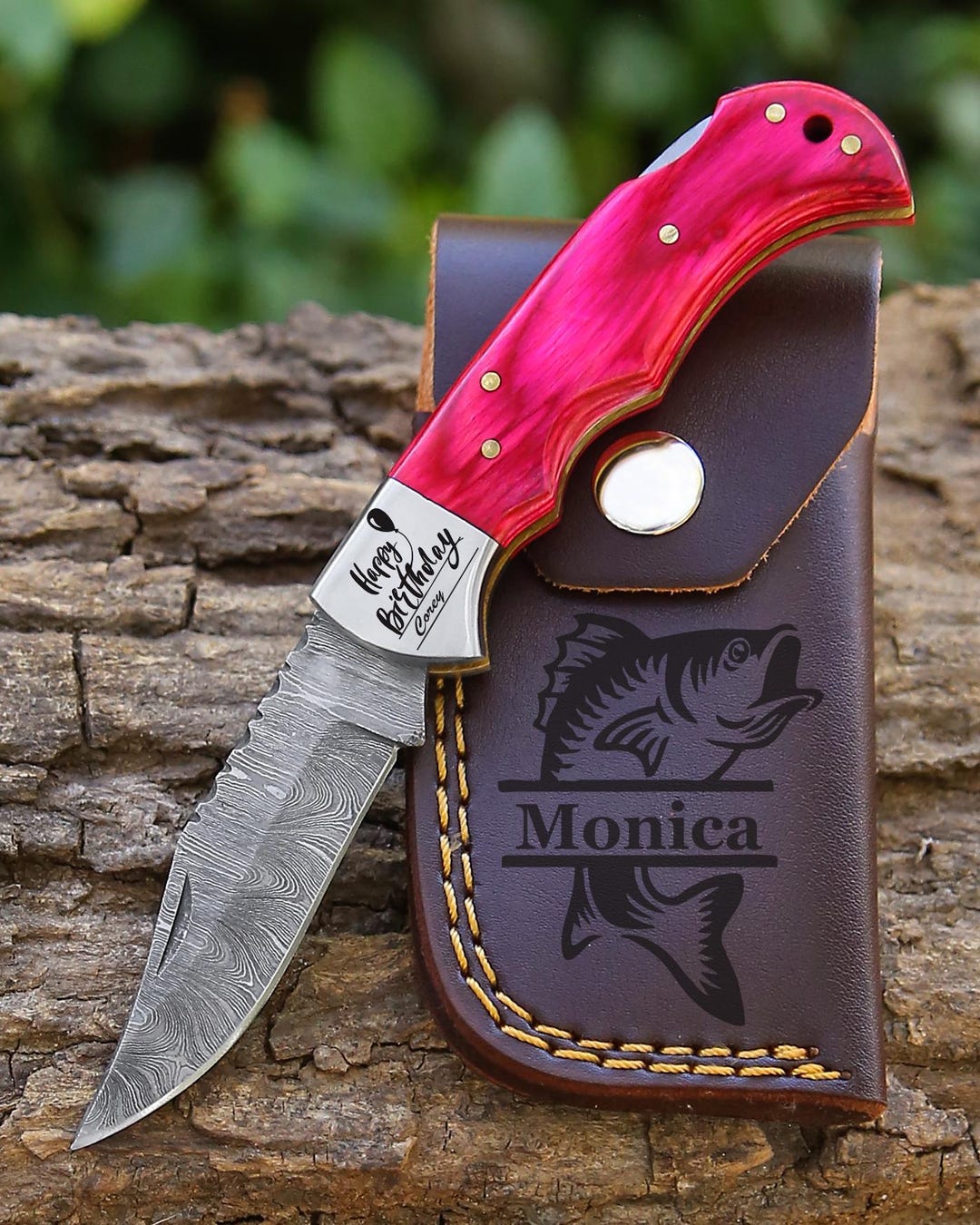 Handmade Damascus Pocket Knife Pink Handle Birthday Gift Folding Knife ...