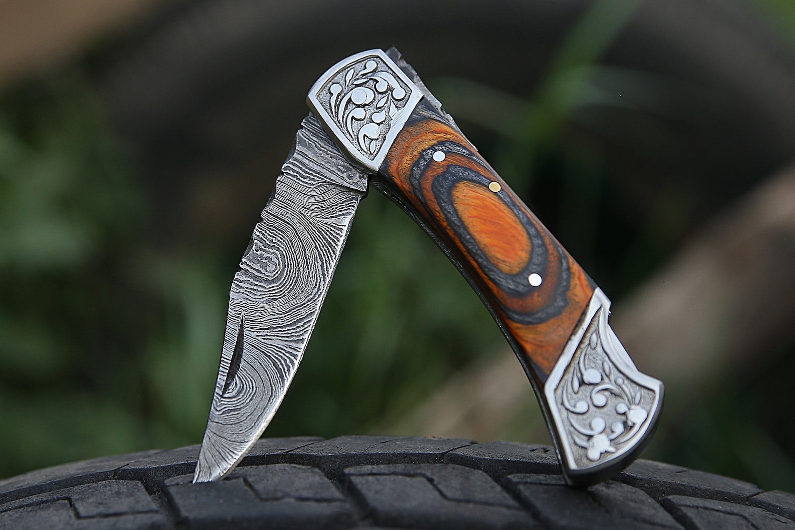 Handmade Damascus Pocket Knife Multicolor Wood Handle Birthday - Etsy