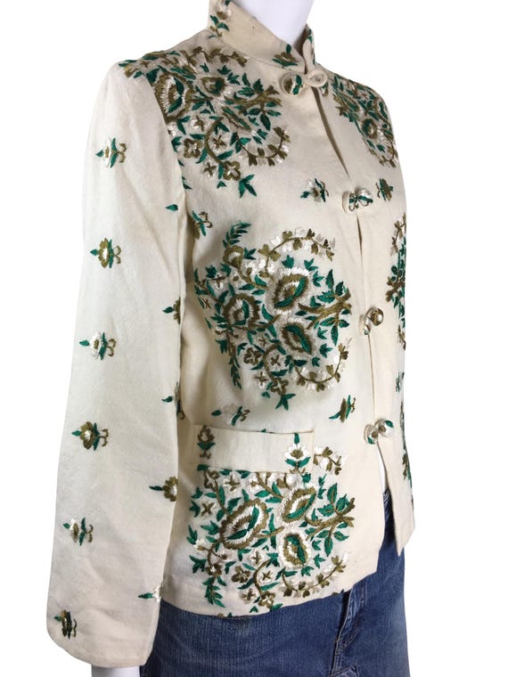 Vintage Original 1940s Arts & Crafts Cream Floral Emb… - Gem