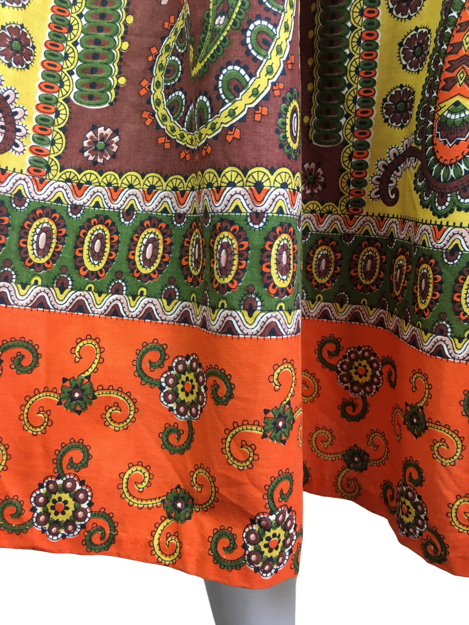 Vintage Original 1950s Green Orange Paisley Cotton Dirndl Skirt UK XS 8 ...