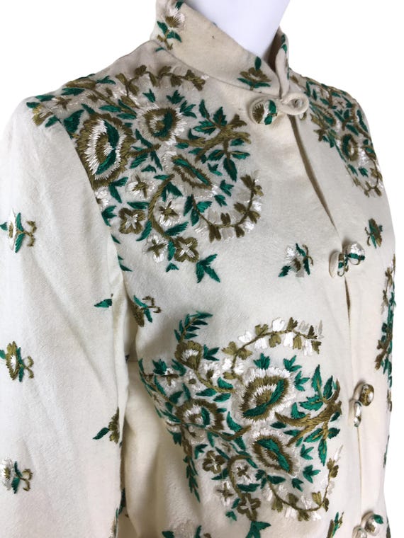 Vintage Original 1940s Arts & Crafts Cream Floral Emb… - Gem