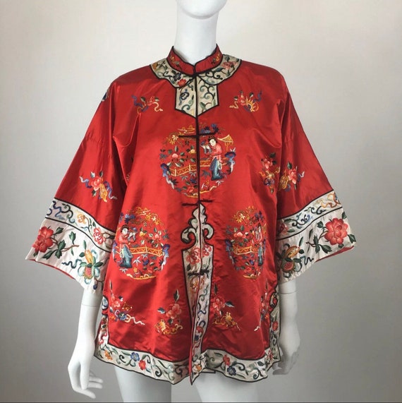Vintage original rare Chinese red heavily embroidered… - Gem