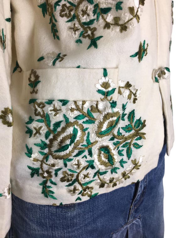 Vintage Original 1940s Arts & Crafts Cream Floral Emb… - Gem