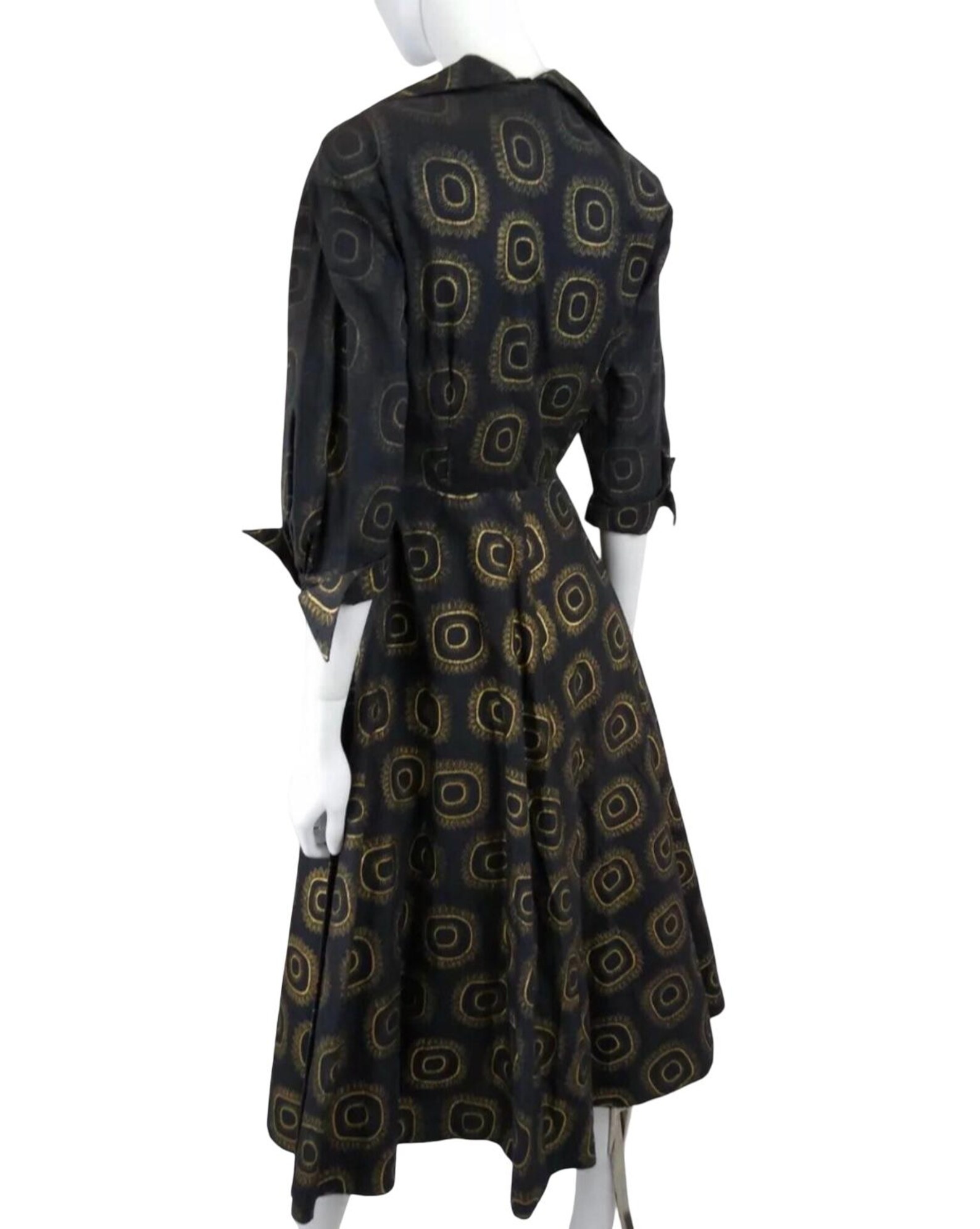 Vintage 1940s 1950s Black Gold Print Tie Bow Swing Skirt Party Dress - Etsy