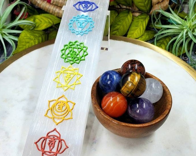 Selenite Chakra Bar With Chakra Sphere Set Chakra Stones With Chakra ...