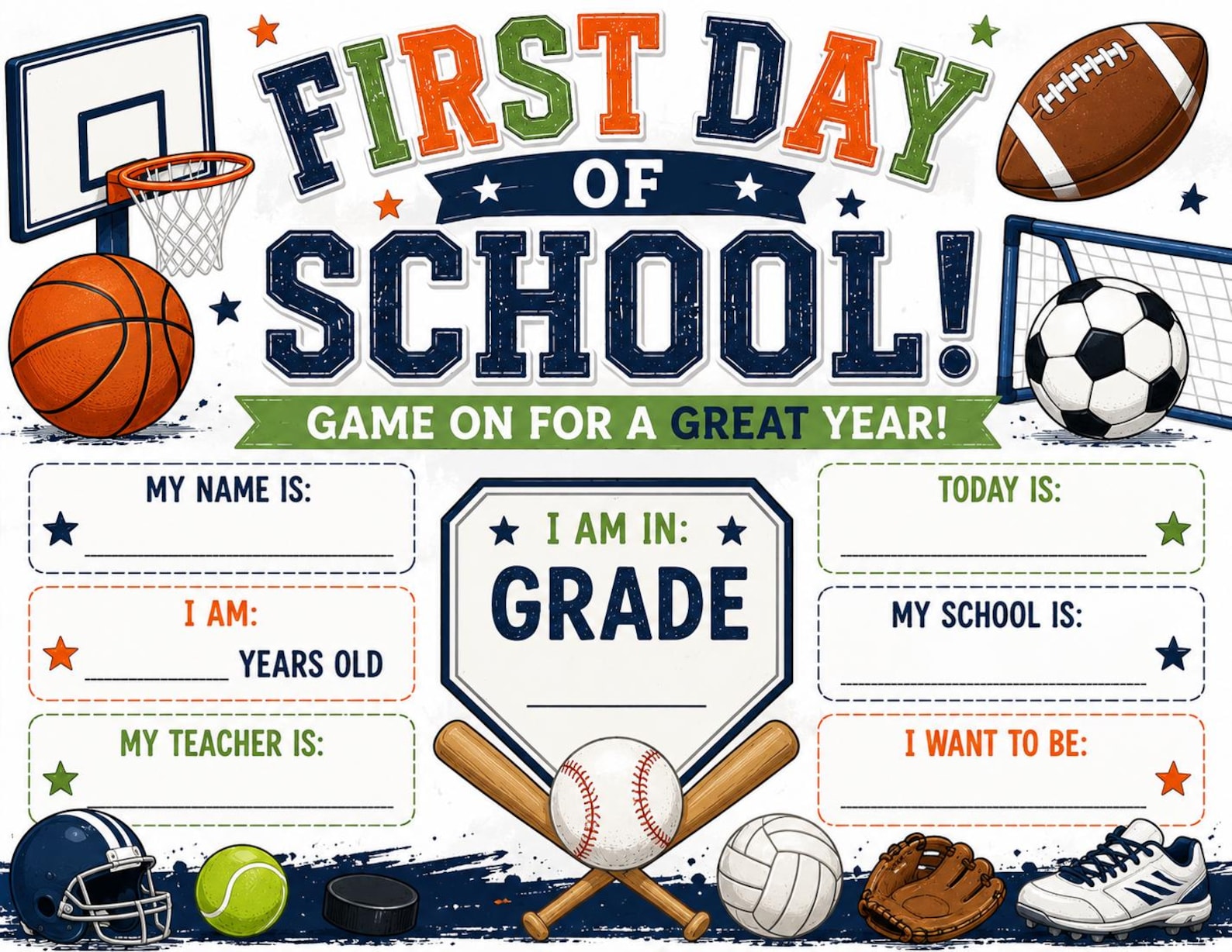 Sports School Sign Printable for First Day of School - Etsy