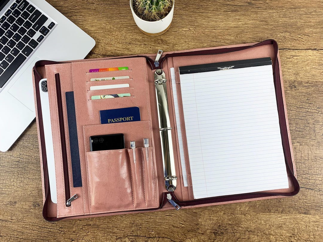 Women Portfolio Pink Leather Padfolio A4, Personalized Leather ...