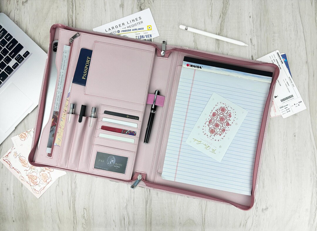 Custom Pink Portfolio for Women, Vegan Leather Portfolio With Zipper ...