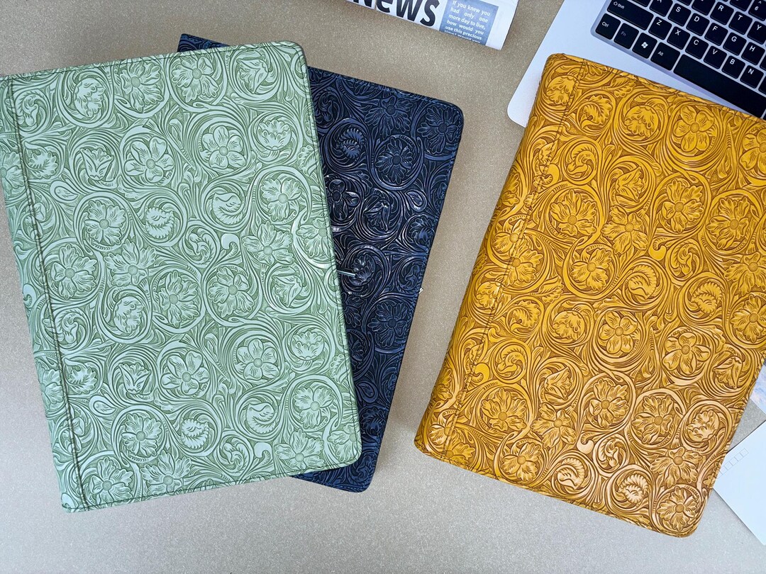Embossed Leather Portfolio, Personalized A4 Notepad Cover, Zippered ...