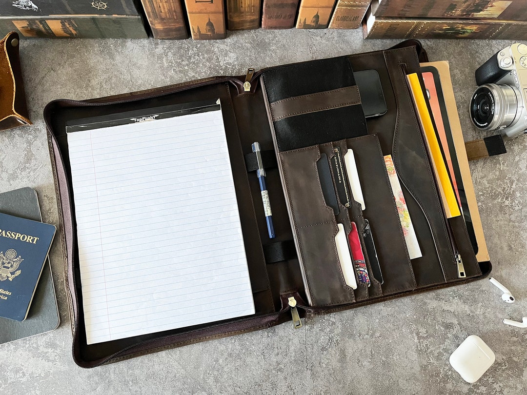 Leather Portfolio for Left Handed, Personalized Leather Padfolio With ...