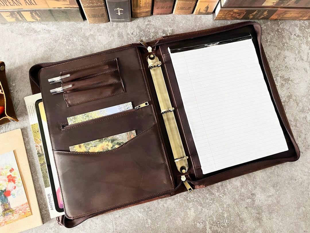 Leather Binder With A4 Notepad Holder, Custom Portfolio With Name ...