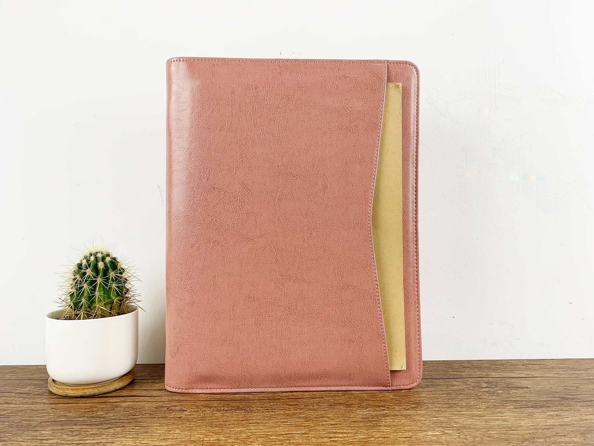Handmade Pink Leather Portfolio,vegan Business Padfolio With Name ...