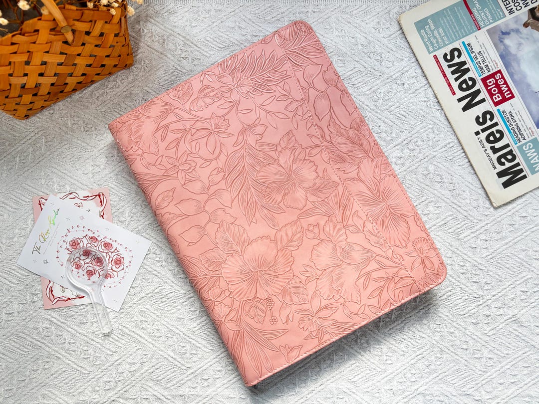 Embrossed Leather Portfolio for Women, Pink Leather Padfolio ...