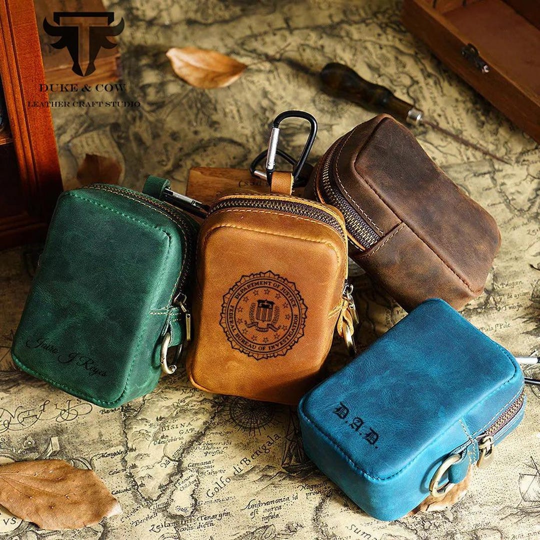 Personalized Small Leather Belt Pouch Waist Bag for Men,earphone Case ...