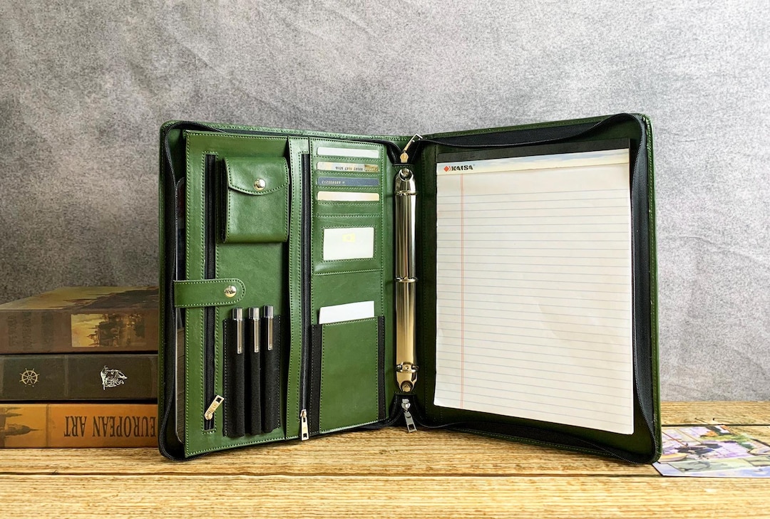 Personalized Green Vegan Leather Portfolio,business Padfolio With 3 ...