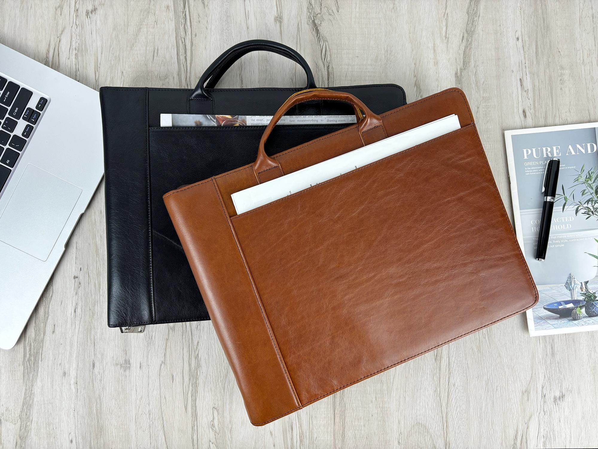 Personalized Leather Checkbook Binder Portfolio for Men, 7 Ring Check ...