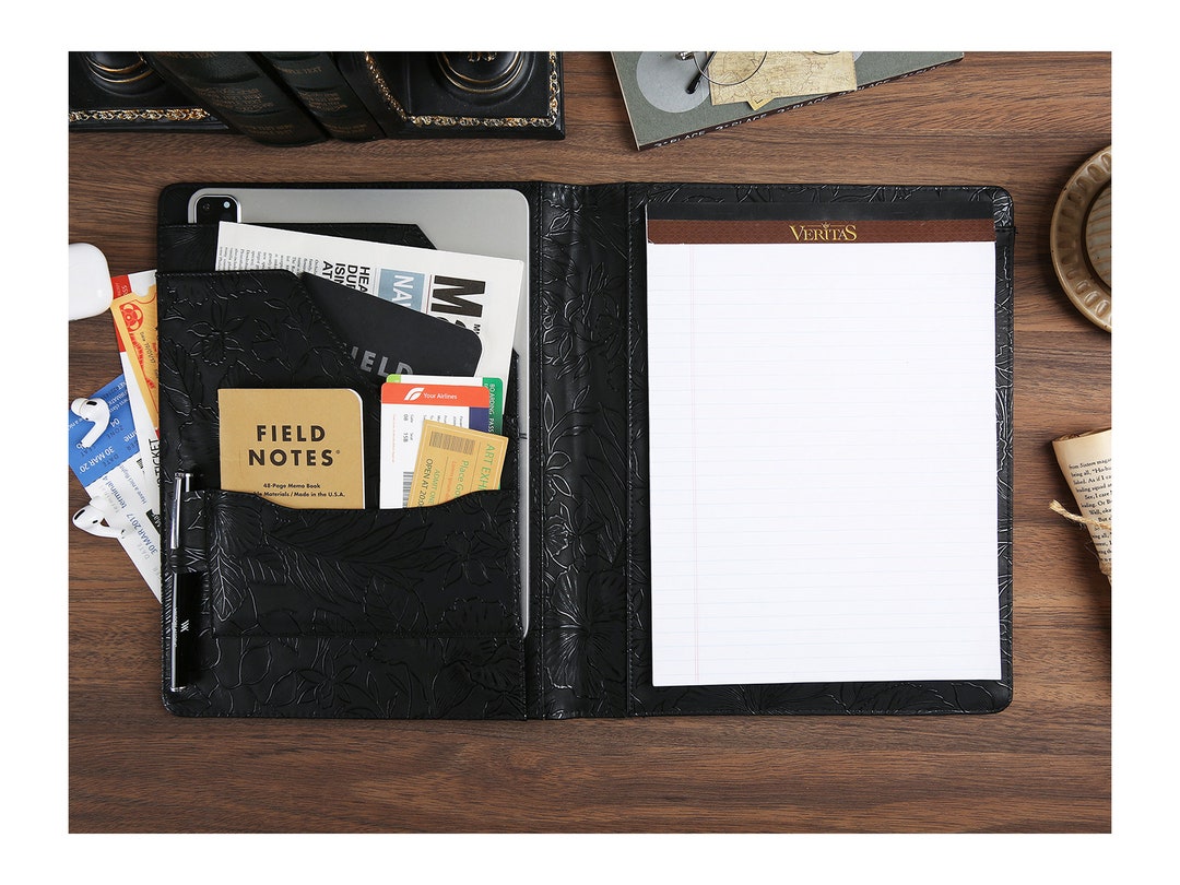 Black Embossed Leather Portfolio, Leather Portfolio Planner, Embossed ...