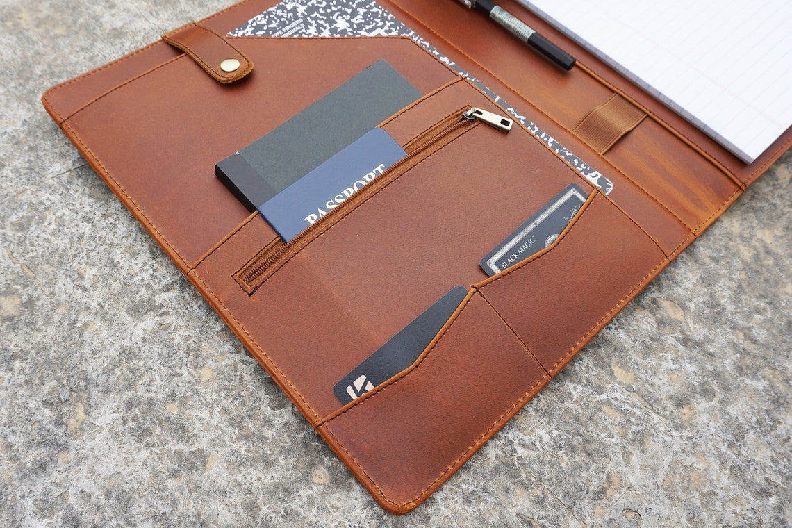 Personalized Leather Portfolio Padfolio with Clipboard Free | Etsy