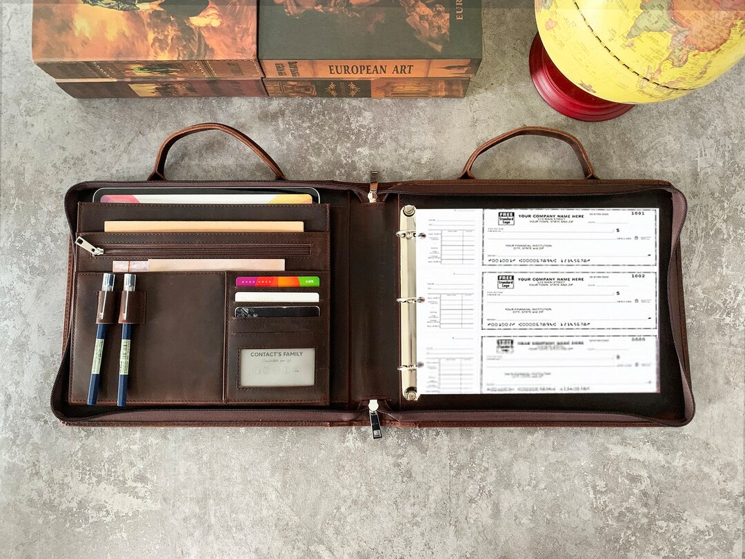 Leather Check Binder Portfolio, Leather Check Book Portfolio, 3 Ring ...