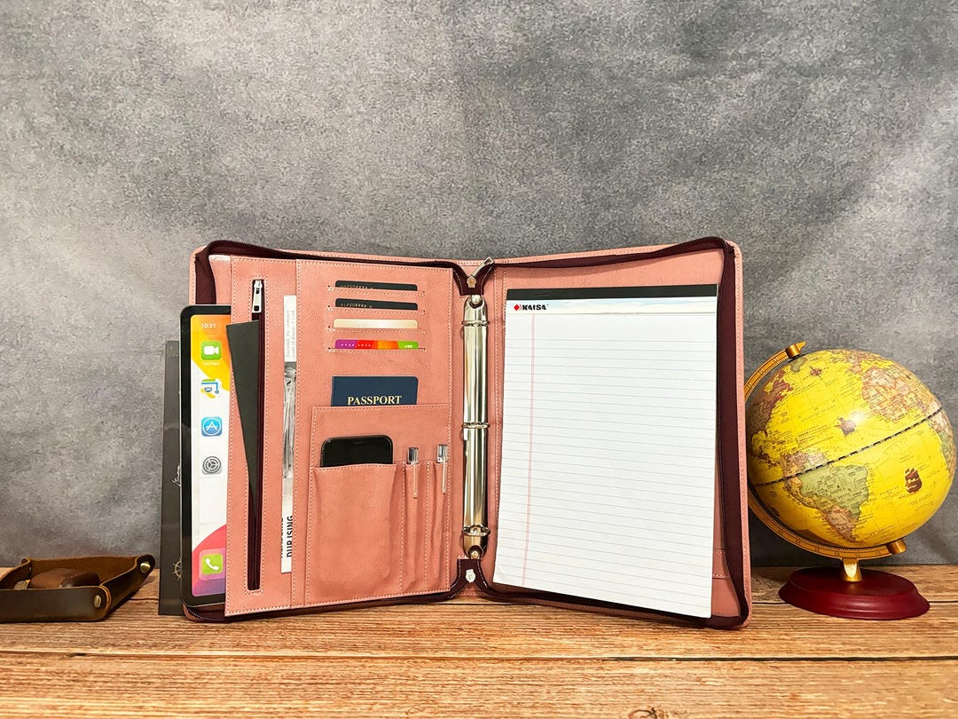 Women Portfolio Pink Leather Padfolio A4, Personalized Leather ...