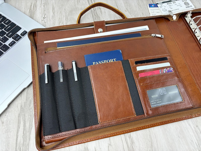 Personalized Leather Checkbook Binder Portfolio for Men, 7 Ring Check ...