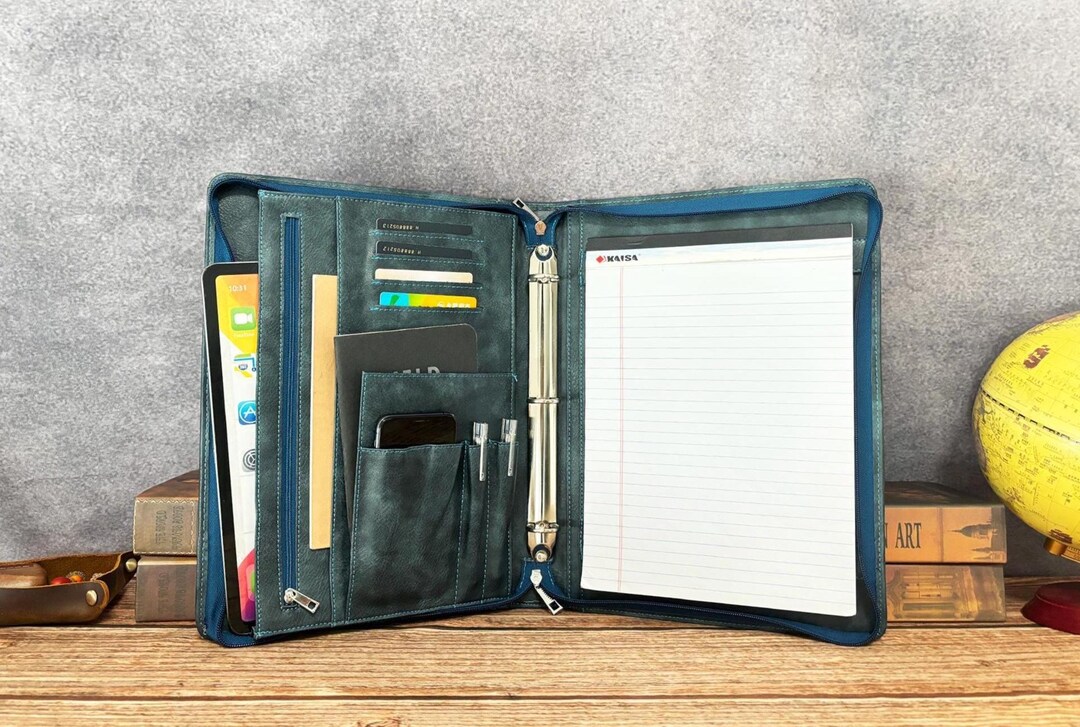 Blue Vegan Leather Padfolio for Men, A4 Business Portfolio,custom 3 ...