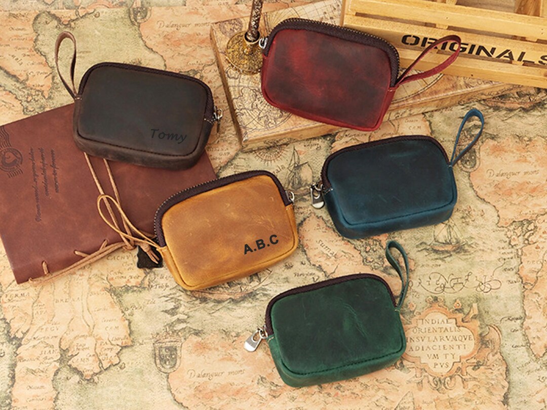 Custom Leather Coin Pouch for Men, Mini Waist Bag, Small Earphone Case ...