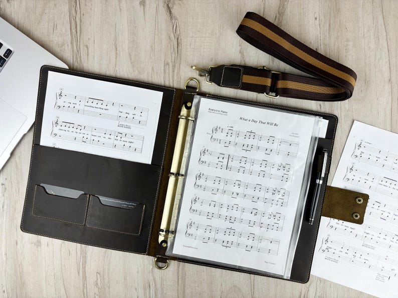 Personalized Leather Sheet Music Binder, Music Portfolio With Strap ...