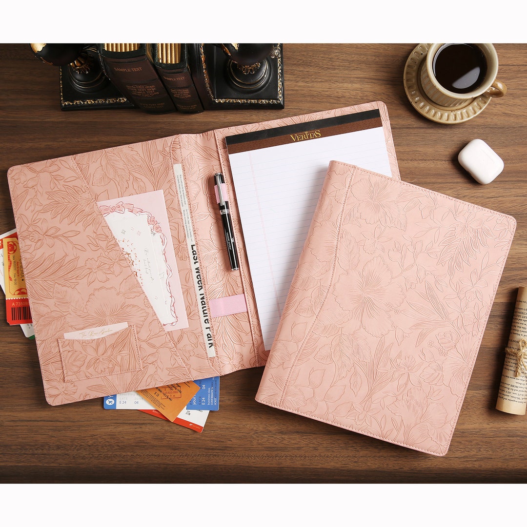 Embossed Leather Padfolio for Women, Vegan Leather Portfolio for Letter ...