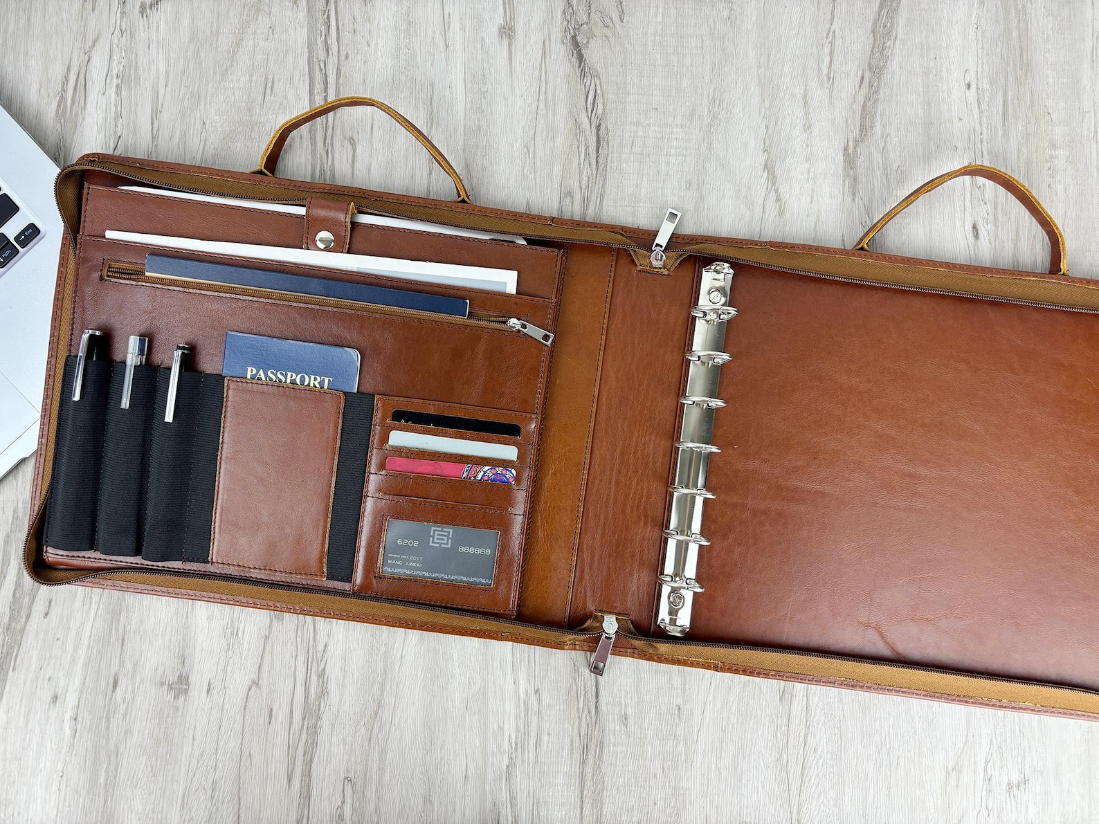 Personalized Leather Checkbook Binder Portfolio for Men, 7 Ring Check ...