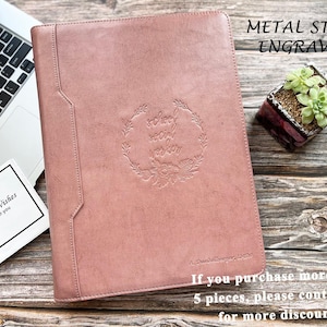 Pink Leather Portfolio for Women,personalized Padfolio With Name&logo ...