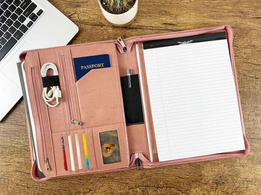 Pink Portfolio for Women, Vegan Leather Portfolio for Men, Personalized ...
