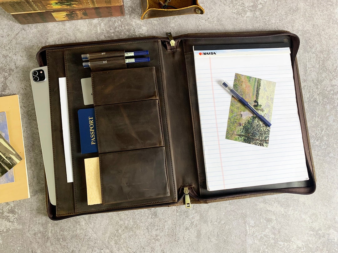 Personalized Leather Portfolio With A4 Notepad Holder, Leather Padfolio ...