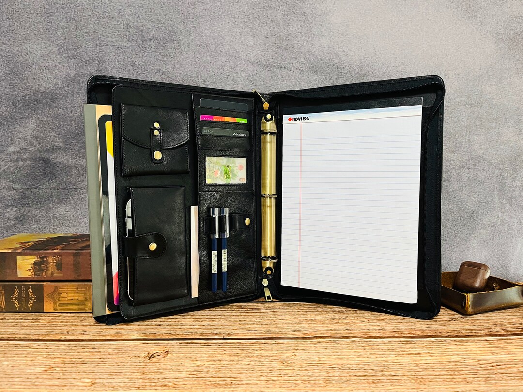 Cutomizable Leather Portfolio for Men, 3 Ring Binder Padfolio Organizer ...