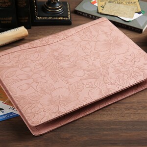 Leather Pink Portfolio for Women, Leather Portfolio Planner, Embossed ...