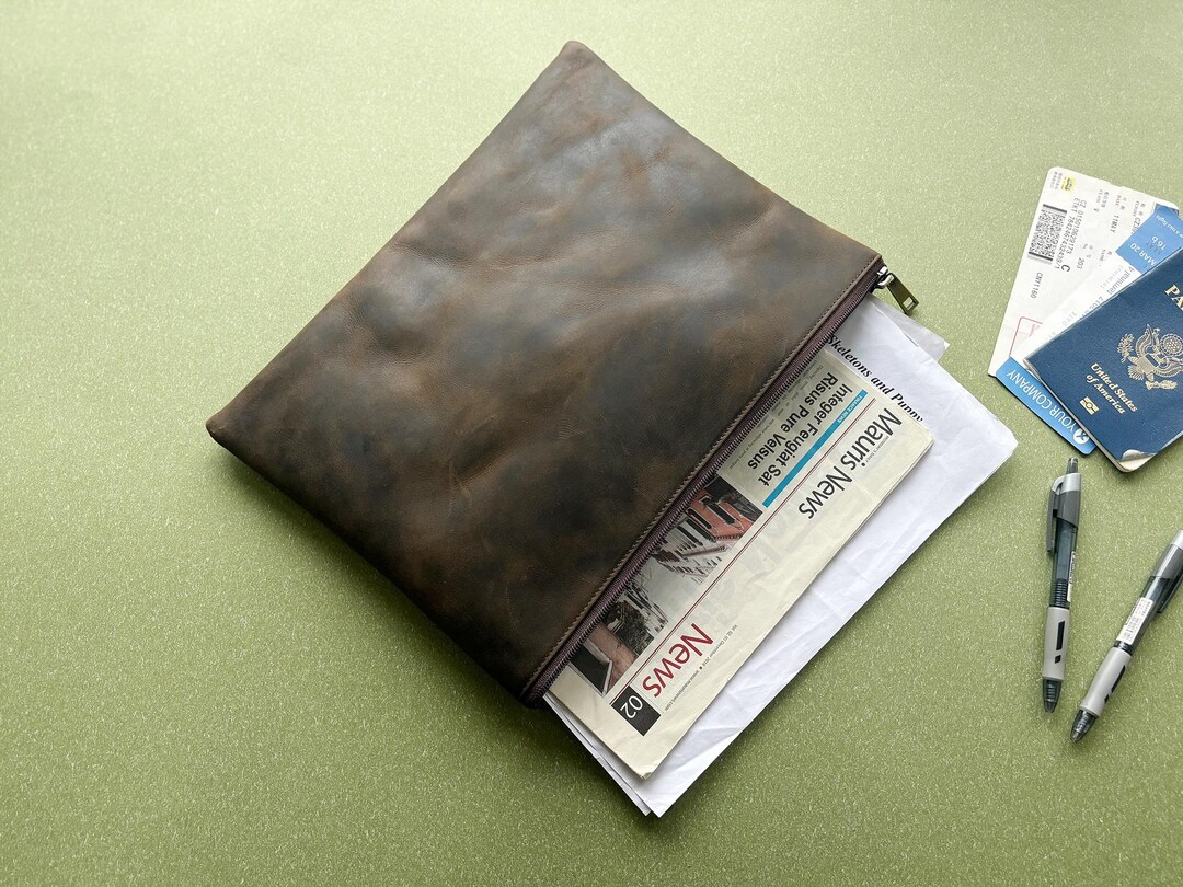Personalized Leather Document Organizer, A4 Zippered Document Bag ...