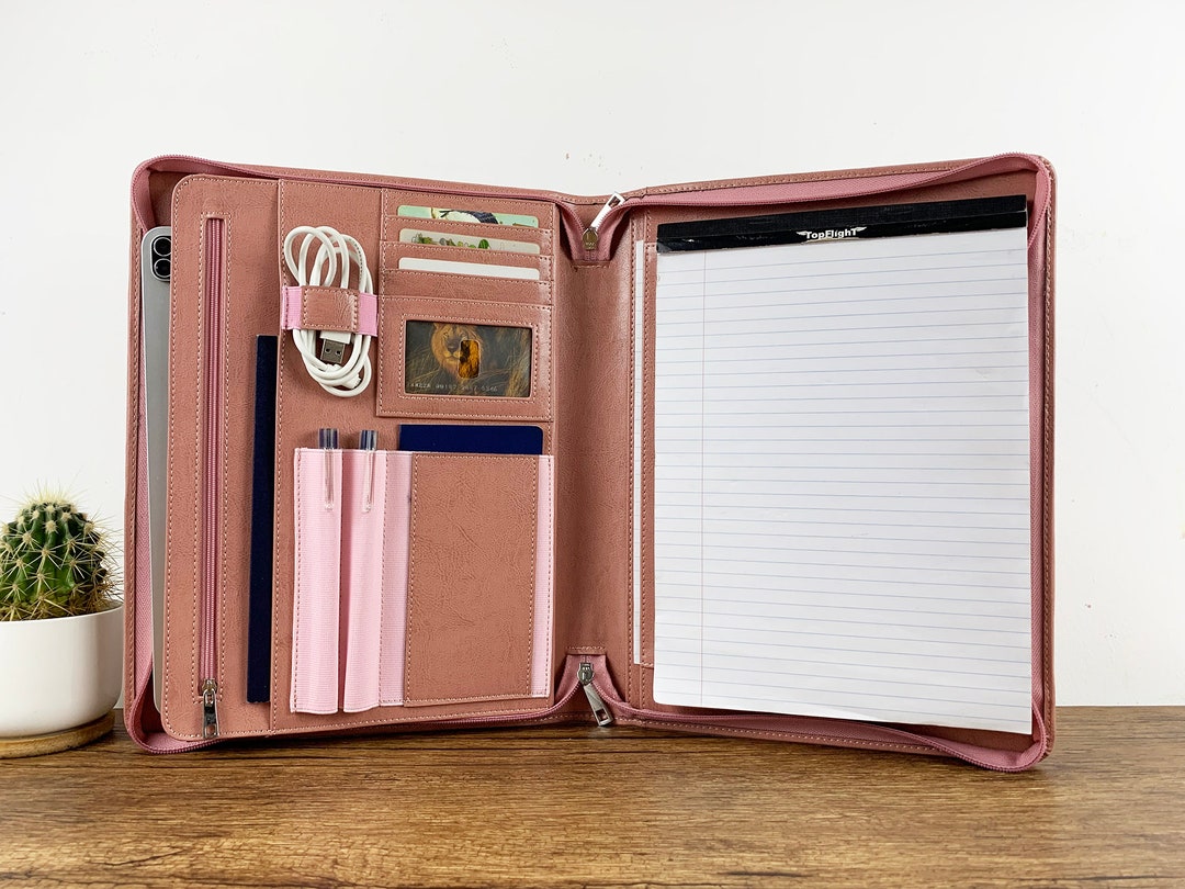 Handmade Pink Leather Portfolio,vegan Business Padfolio With Name ...