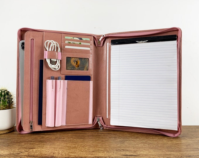 A4 VEGAN Leather Personalized Portfolio Compendium With Zipper ...