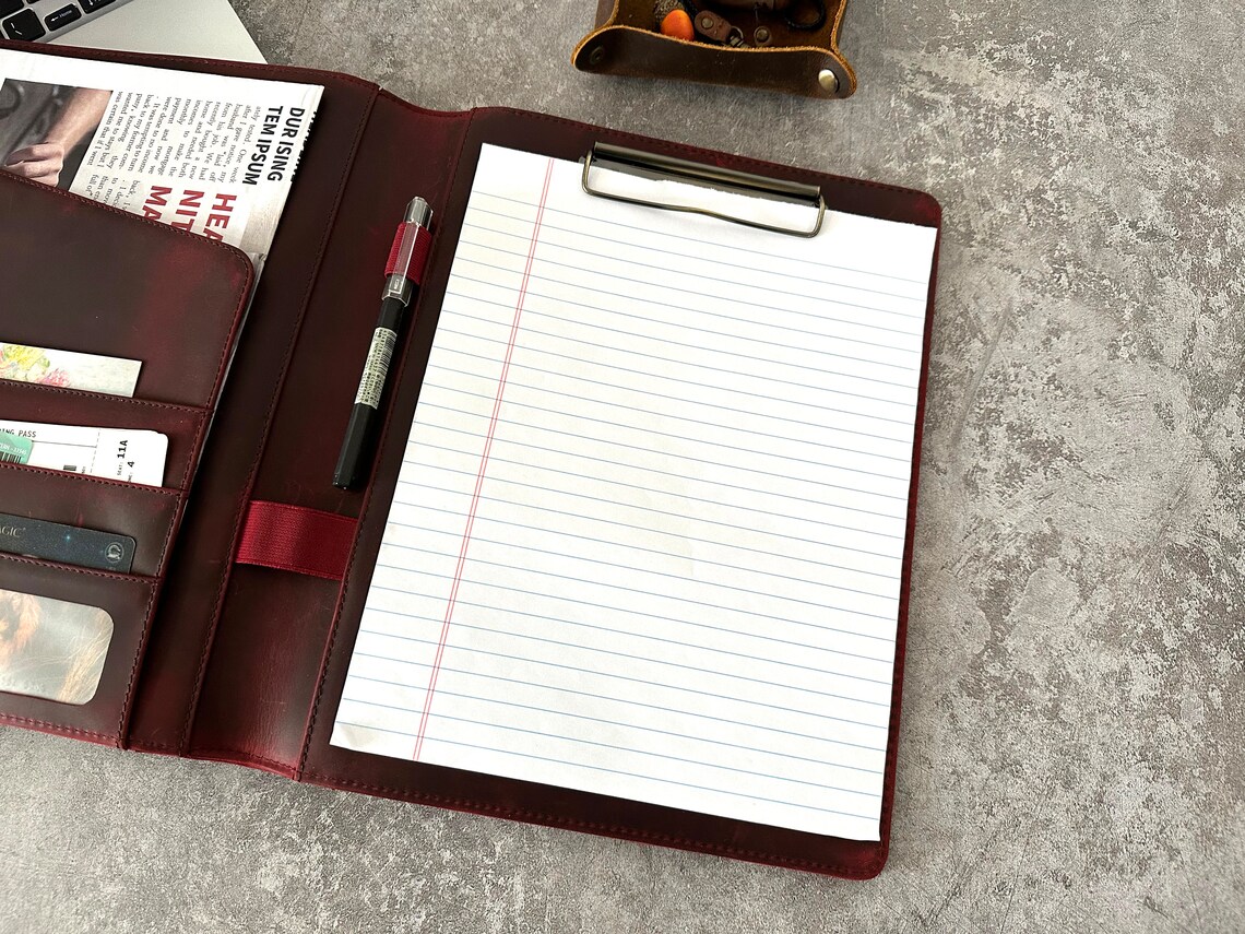 Personalized Leather Portfolio for Men, Leather Folder With Clipboard ...