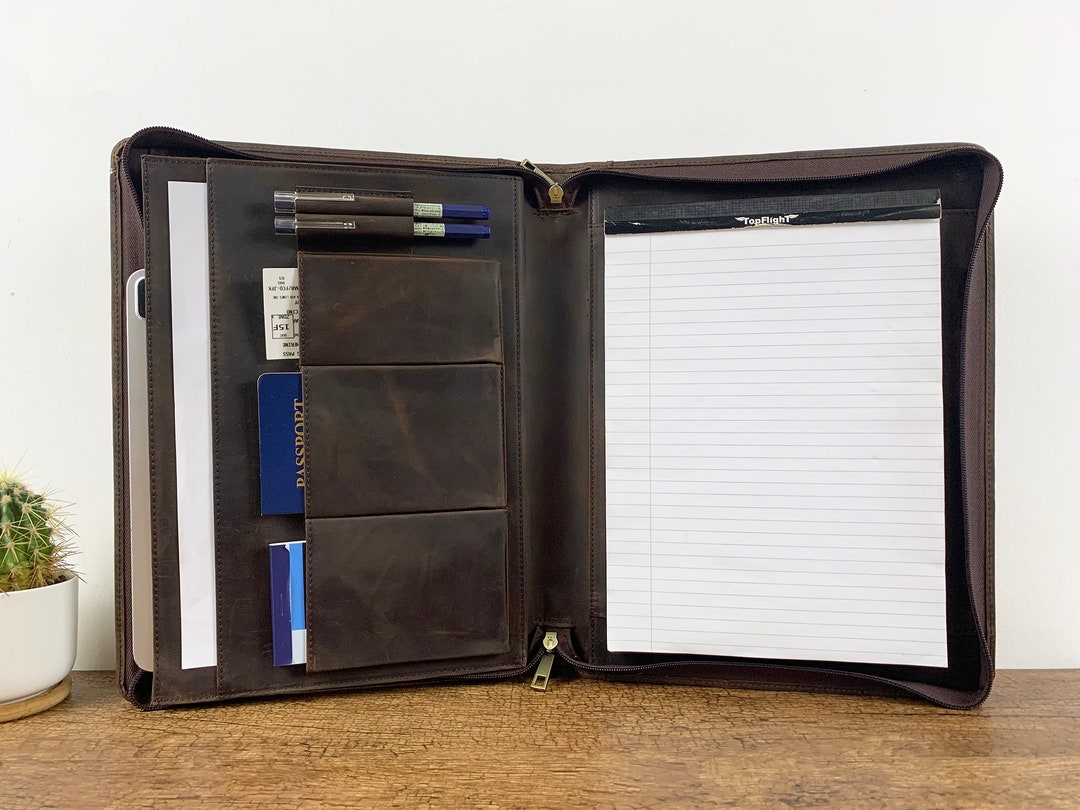 Personalized Leather Portfolio With A4 Notepad Holder, Leather Padfolio ...