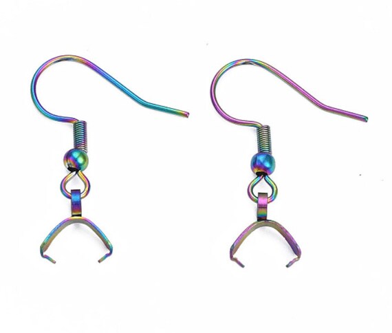 Rainbow Pinch Bail Stainless Steel Ear Wires 20 Pieces French Hooks Earring Fish Hook Surgical Steel Hypoallergenic Tarnish Resistant