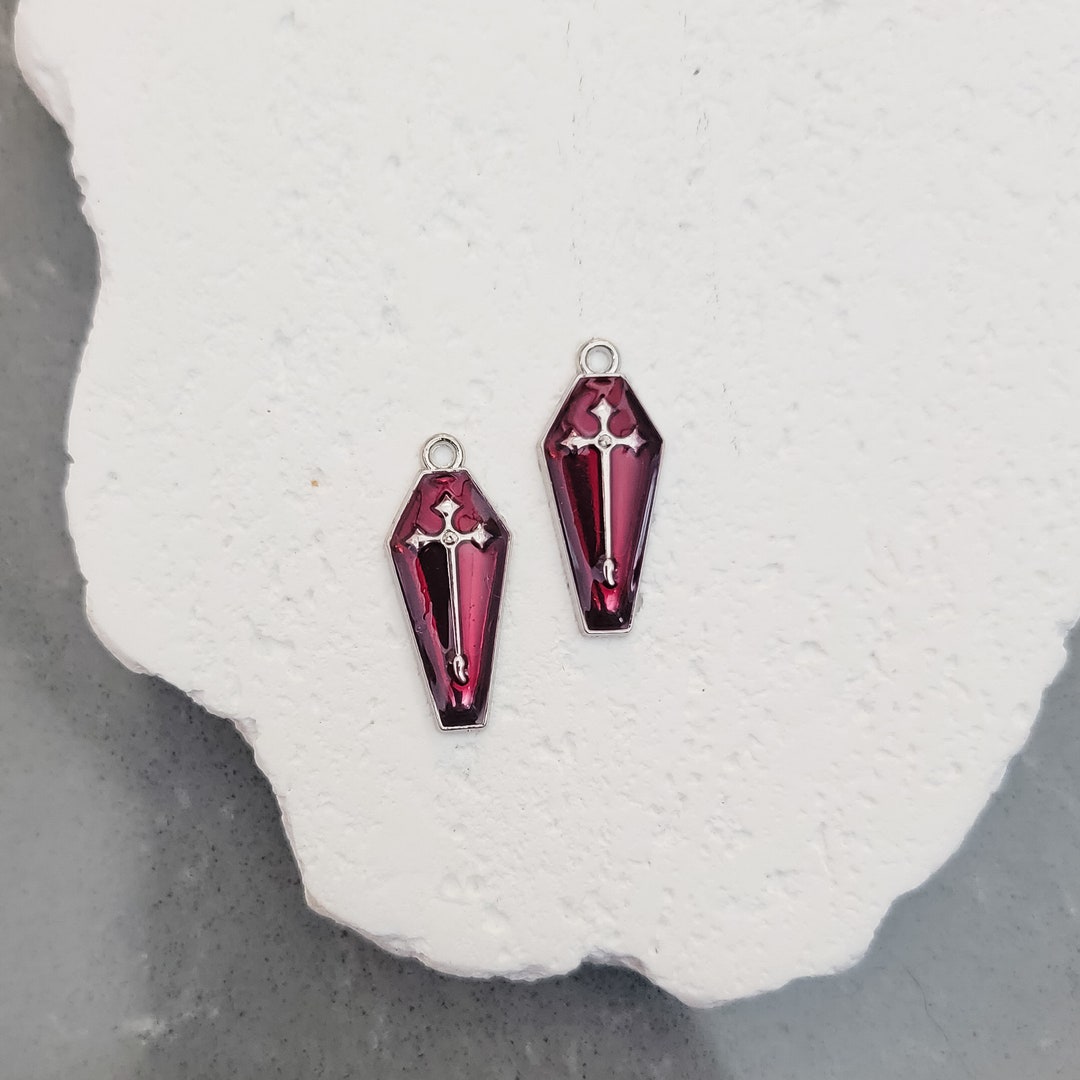 Silver and Maroon Coffin Enamel and Alloy Pendant Charm, 10 Pcs, DIY ...