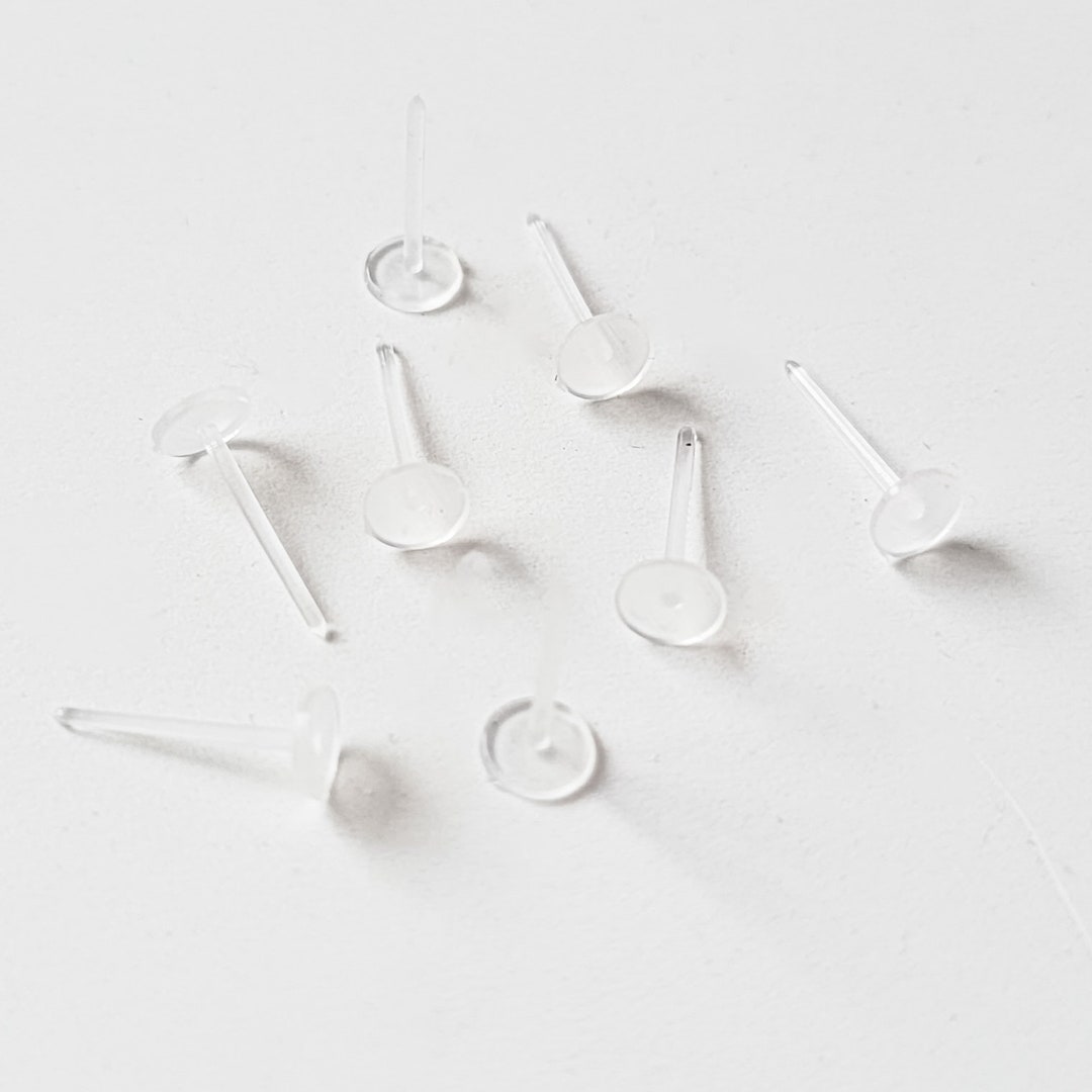 BULK 3mm Clear Plastic Flat Pad Earring Posts, 100 Pieces, Plastic #5 ...